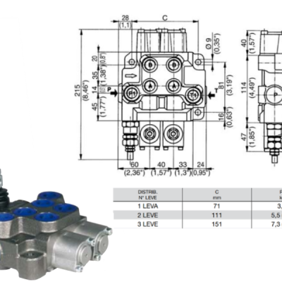 Distributore monoblocco in ghisa 2 leve 1/2 tipo DN predisposto per ...